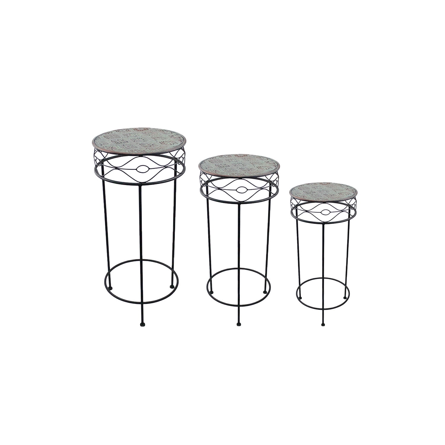 Homestock Rustic Romance Planters Nesting Round Patina Tall Set Of 3 ...