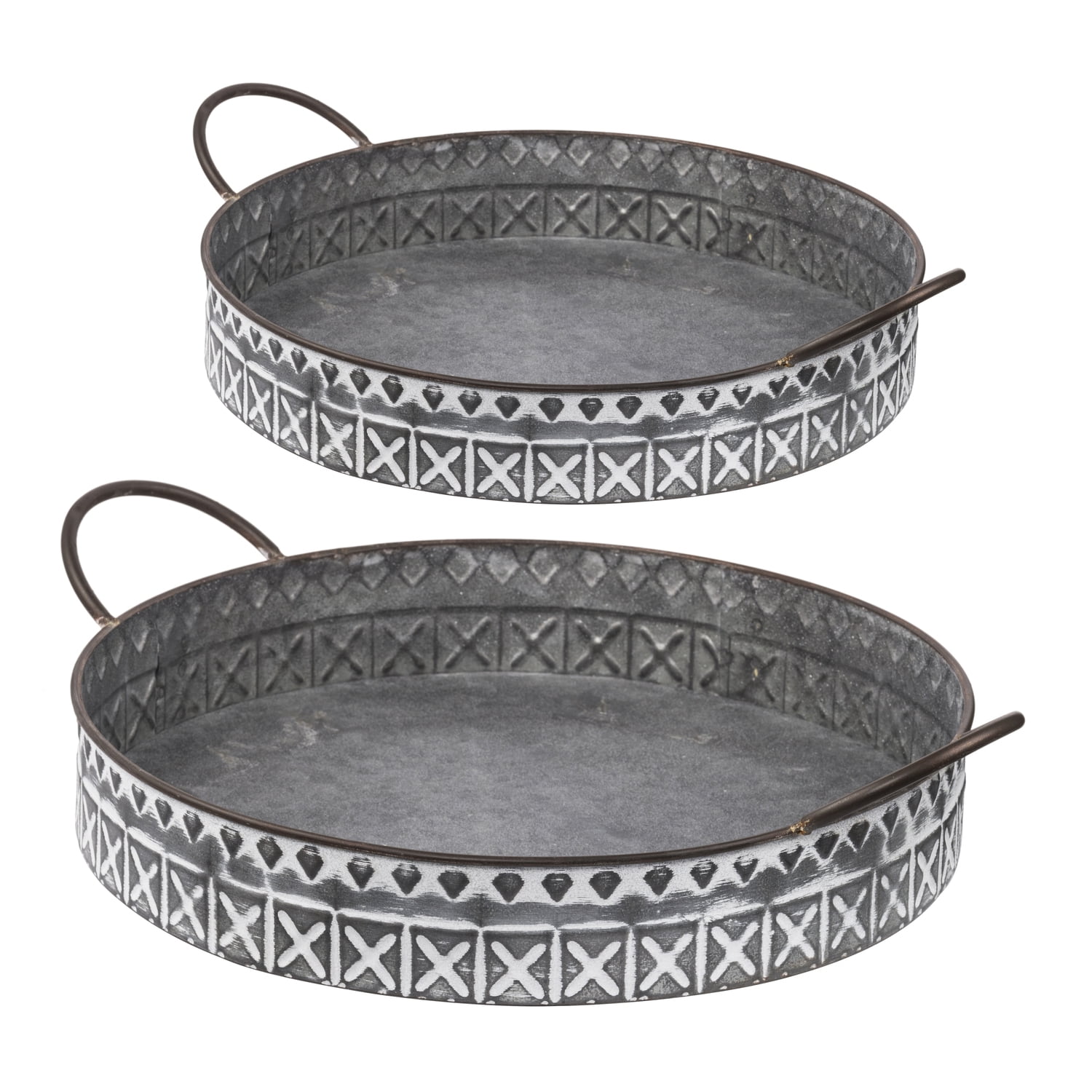 Homestock Rustic Romance Round Trays with Handles Set of 2 - 20x16.5x4 ...
