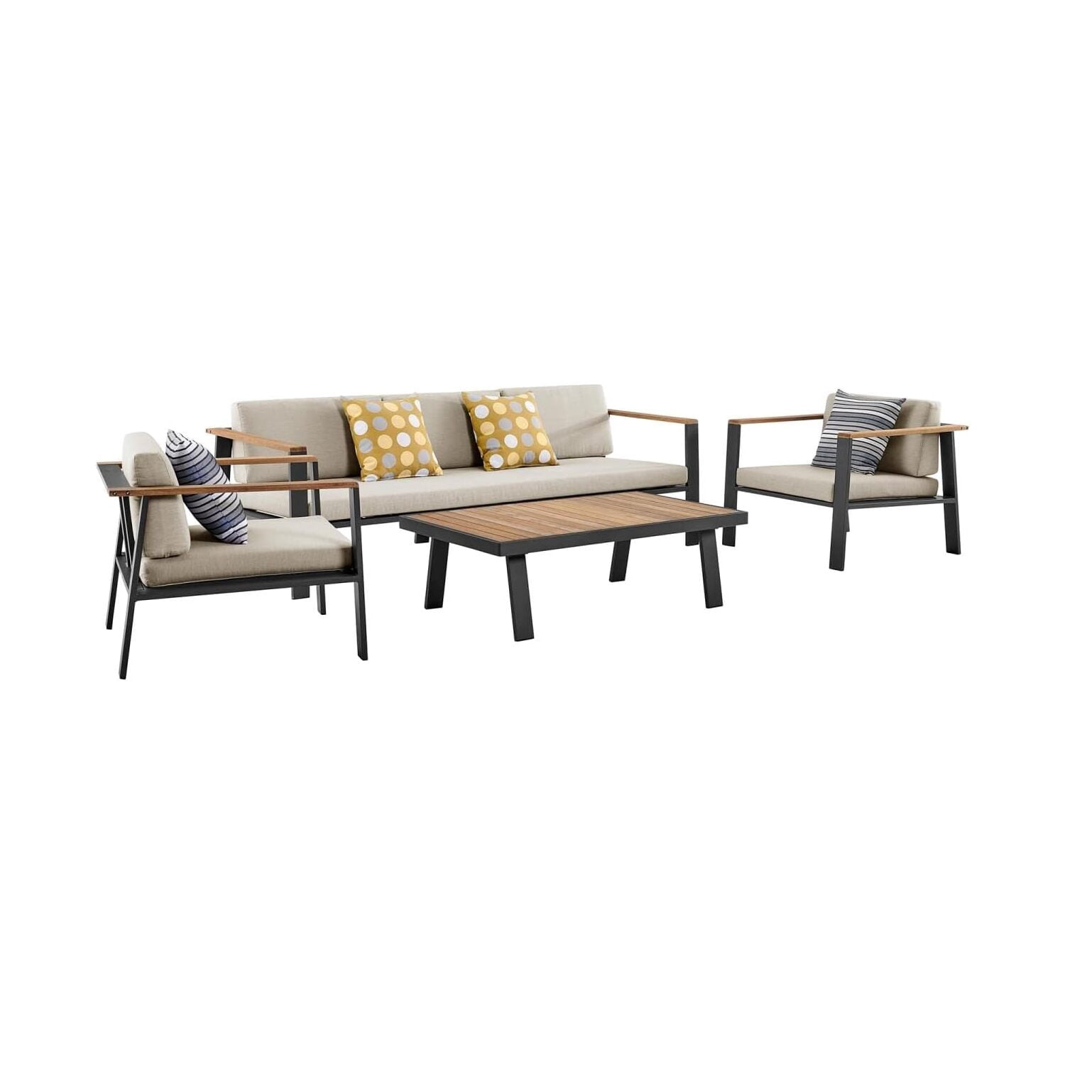 Homestock Rustic ce 4 piece Outdoor Patio Set Cushions and Teak Wood ...