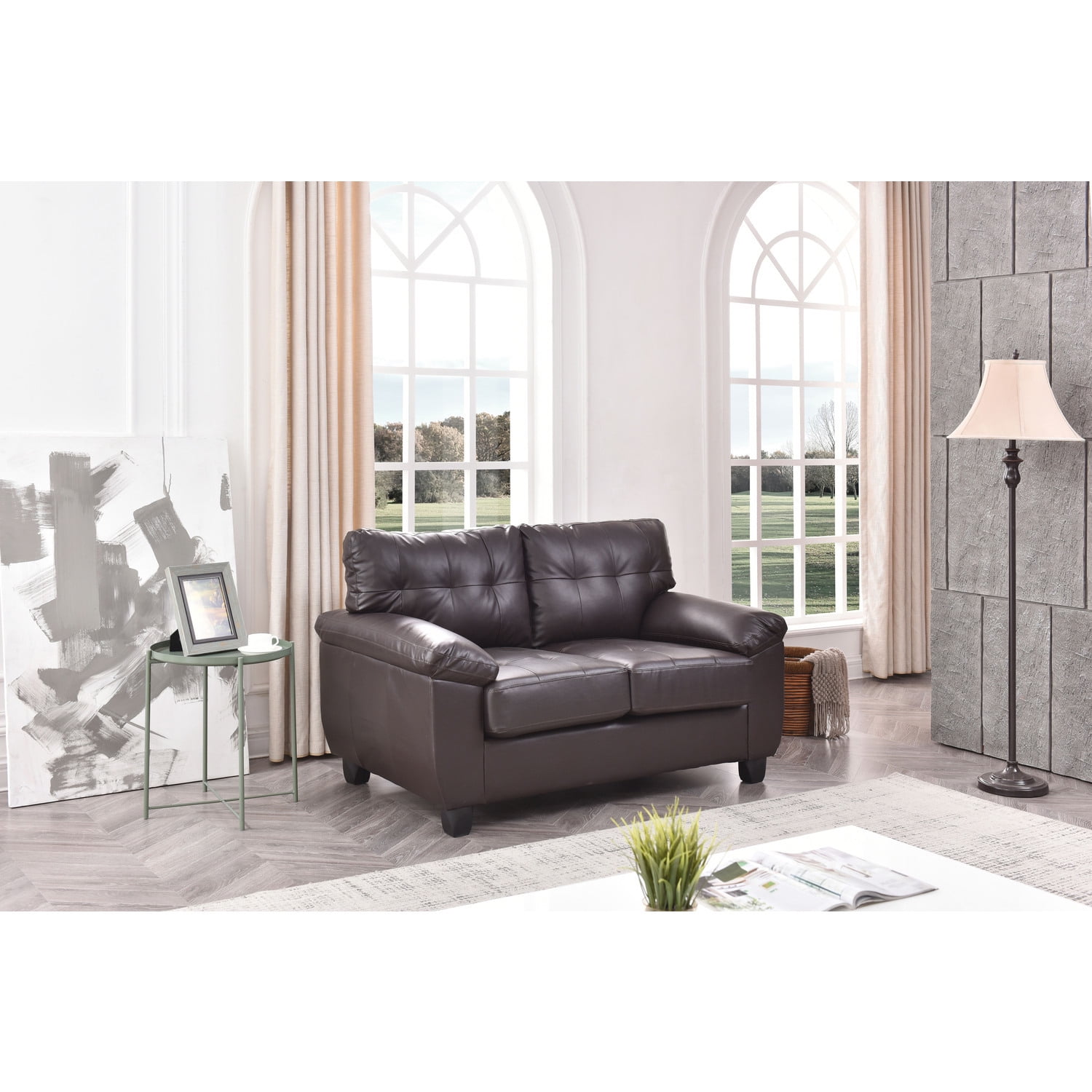 HomeStock Naturally Nice 33" D x 57" W x 35" H Faux Leather Tufted ...