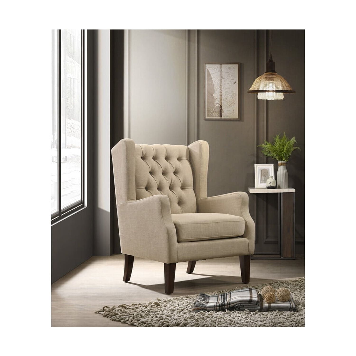 Homestock Southwestern Sanctuary Beige Linen Button Tufted Wingback ...