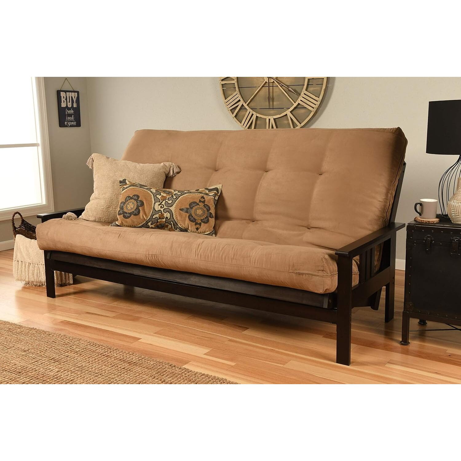 Homestock Modern Minimalism Wooden Futon Frame Set in Espresso Finish ...