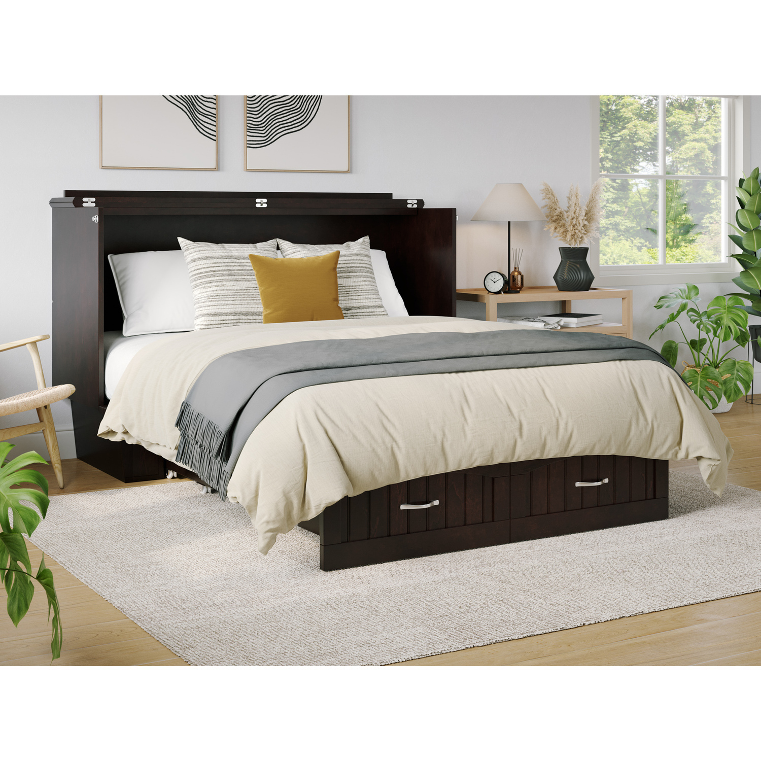Homestock Temptations Modern Coastal Solid Wood Murphy Bed Chest With ...