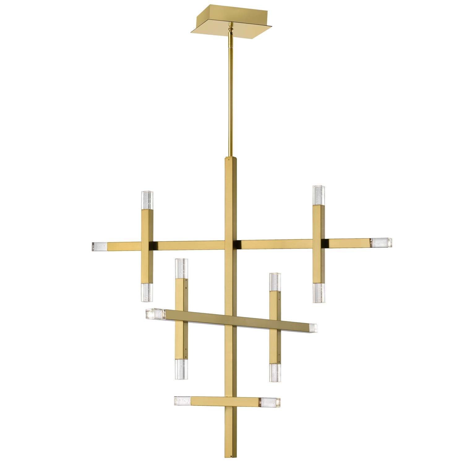Modern Chandelier Lighting, Brass Finish, Acrylic Diffuser, 56W, 27.5"L ...