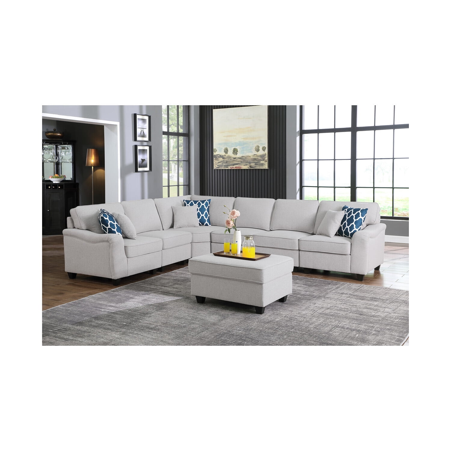 Homestock Timeless Trends Dark Gray Linen 7Pc Modular L-Shape Sectional ...