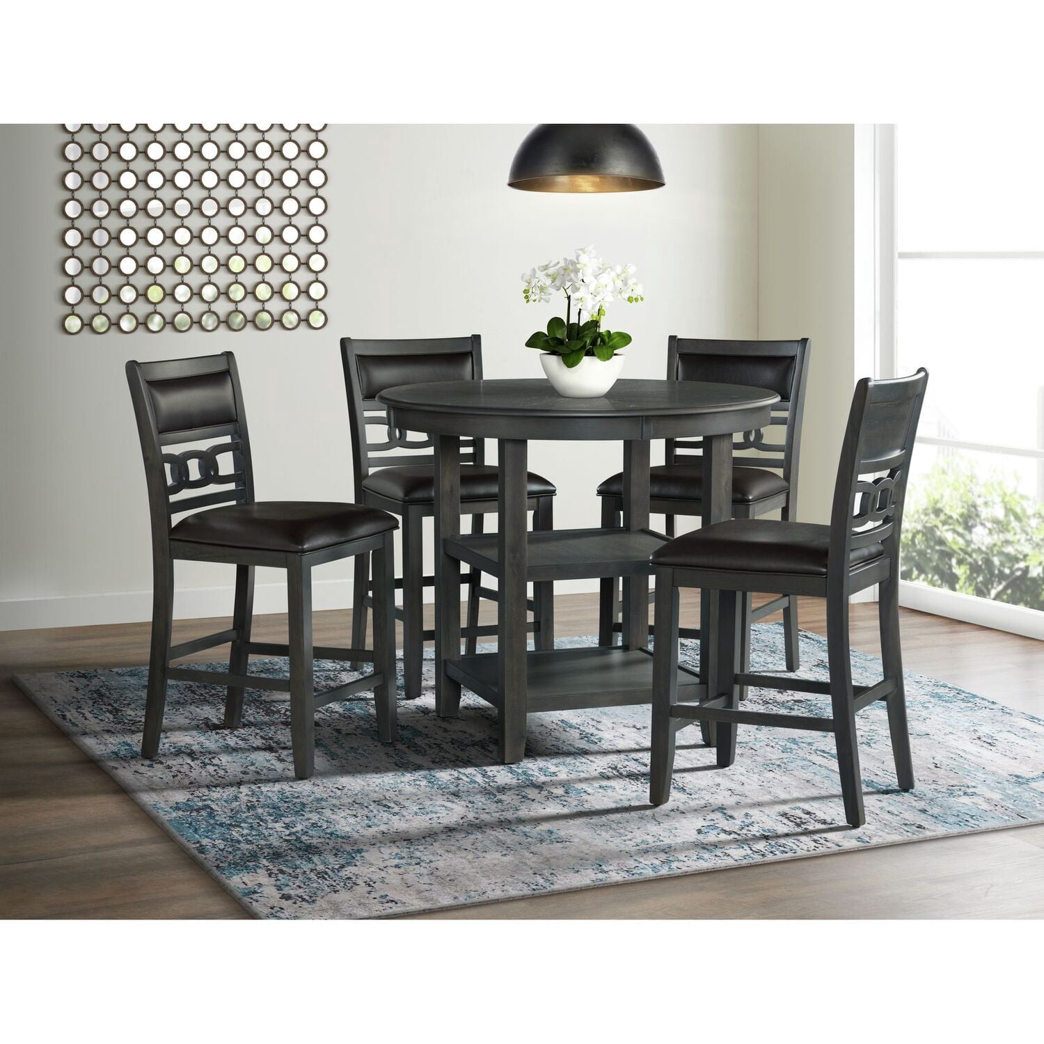 Homestock Tribal Treasures Counter Height 5 Piece Dining Set-Table And ...