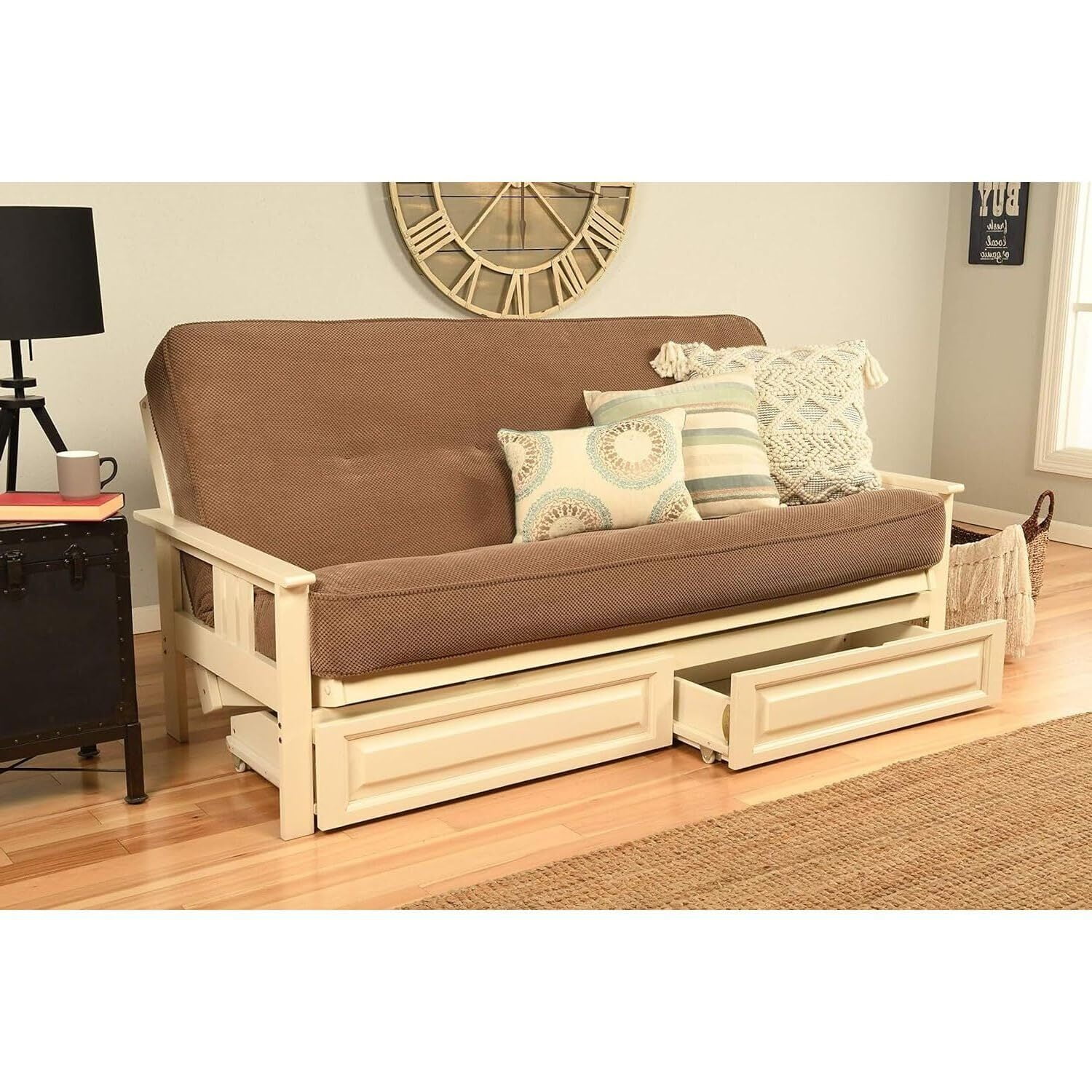 Homestock Timeless Tradition Full Size Futon Frame Set in Antique White ...