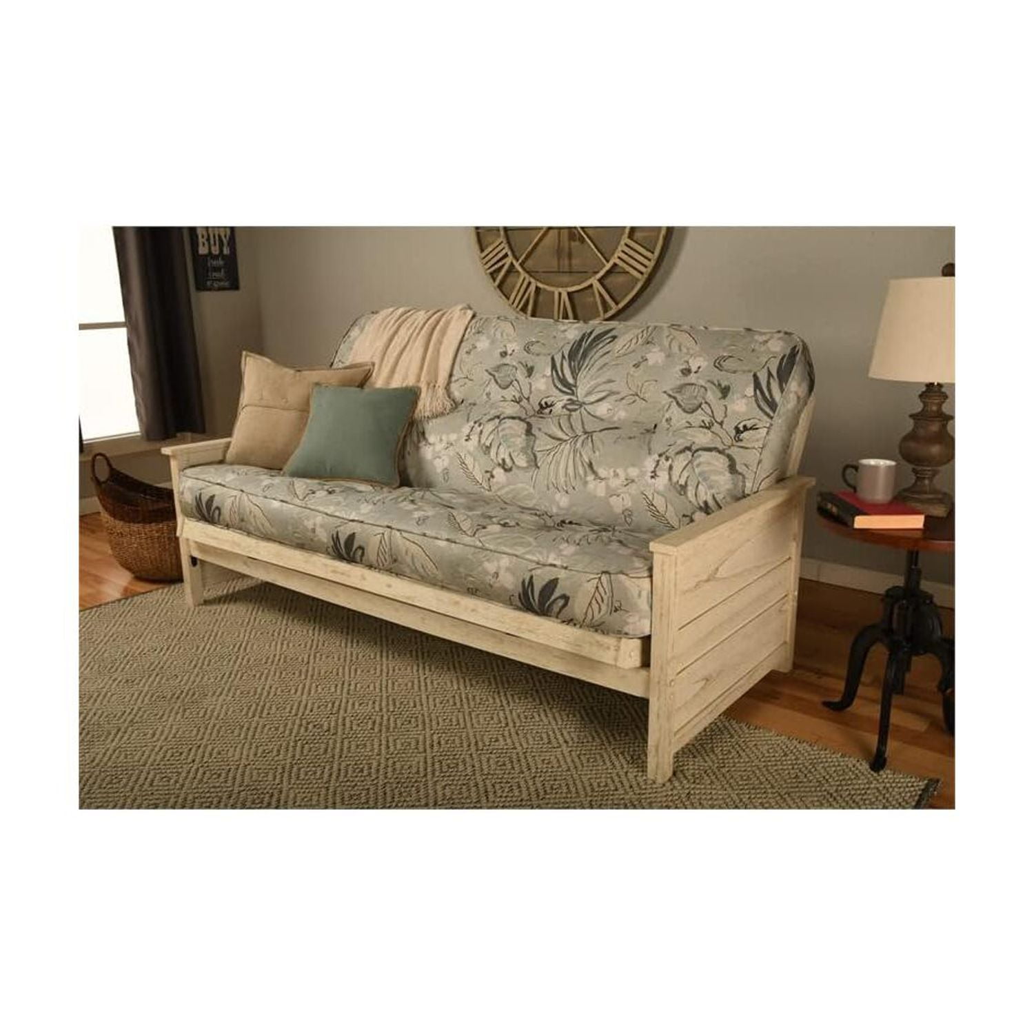 Homestock Urban Oasis Weathered White Finish Futon Frame Set With ...