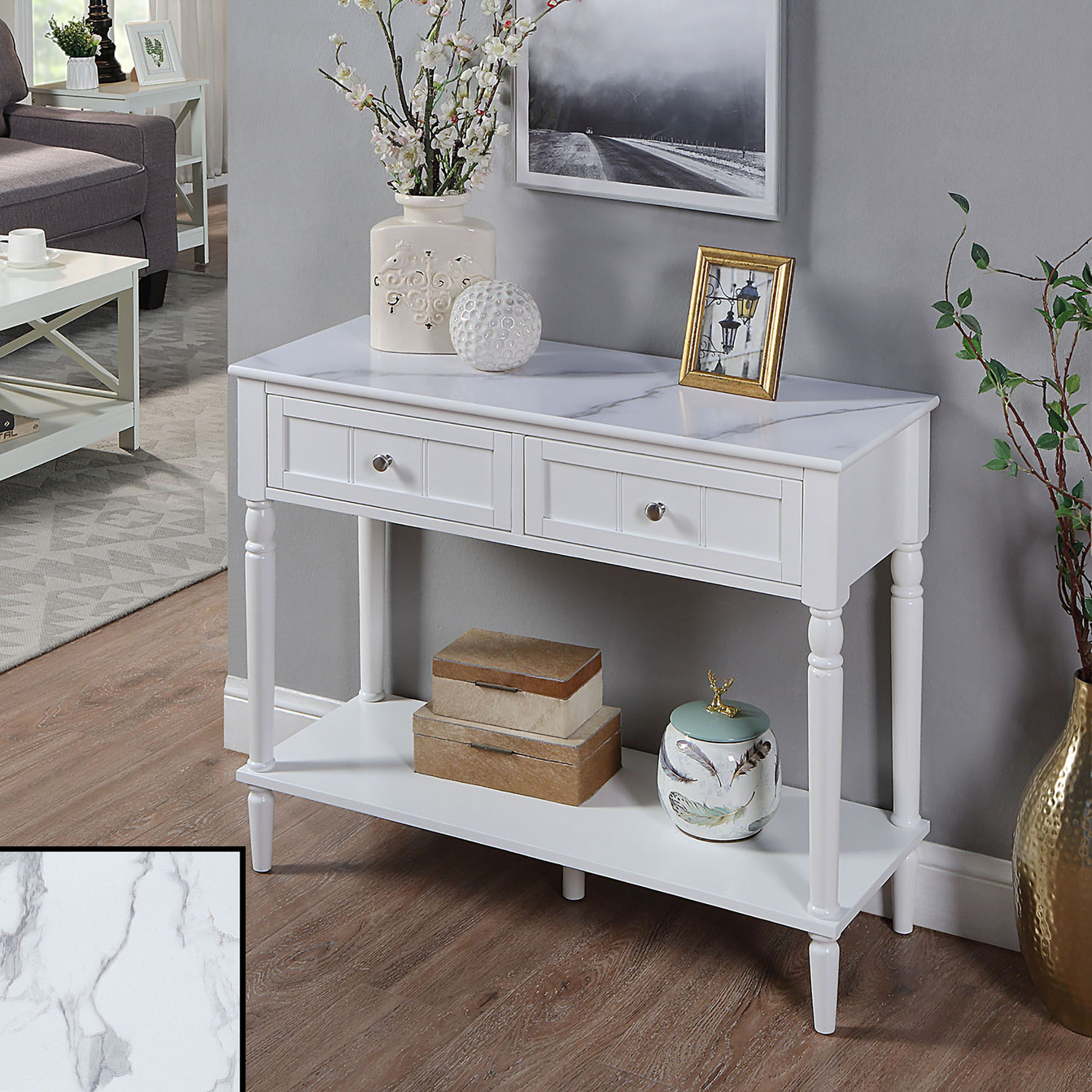 Homestock Vibes French Country 2 Drawer Hall Table With Shelf - Elegant ...