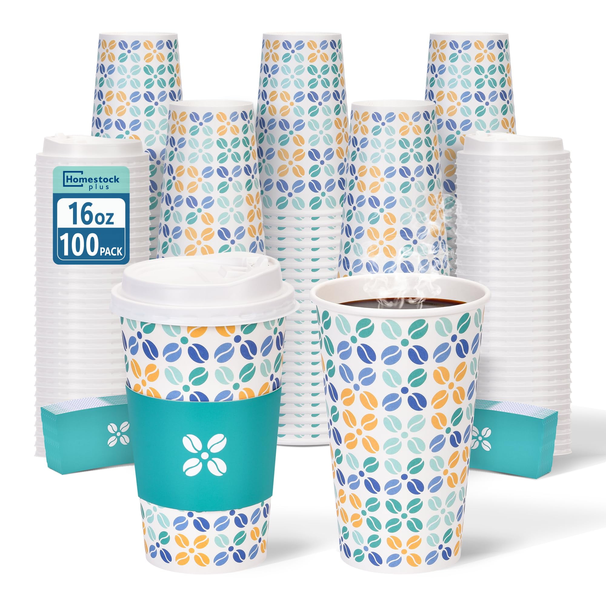 Homestockplus 16 oz Disposable Paper Coffee Cups (100 Premium Paper ...