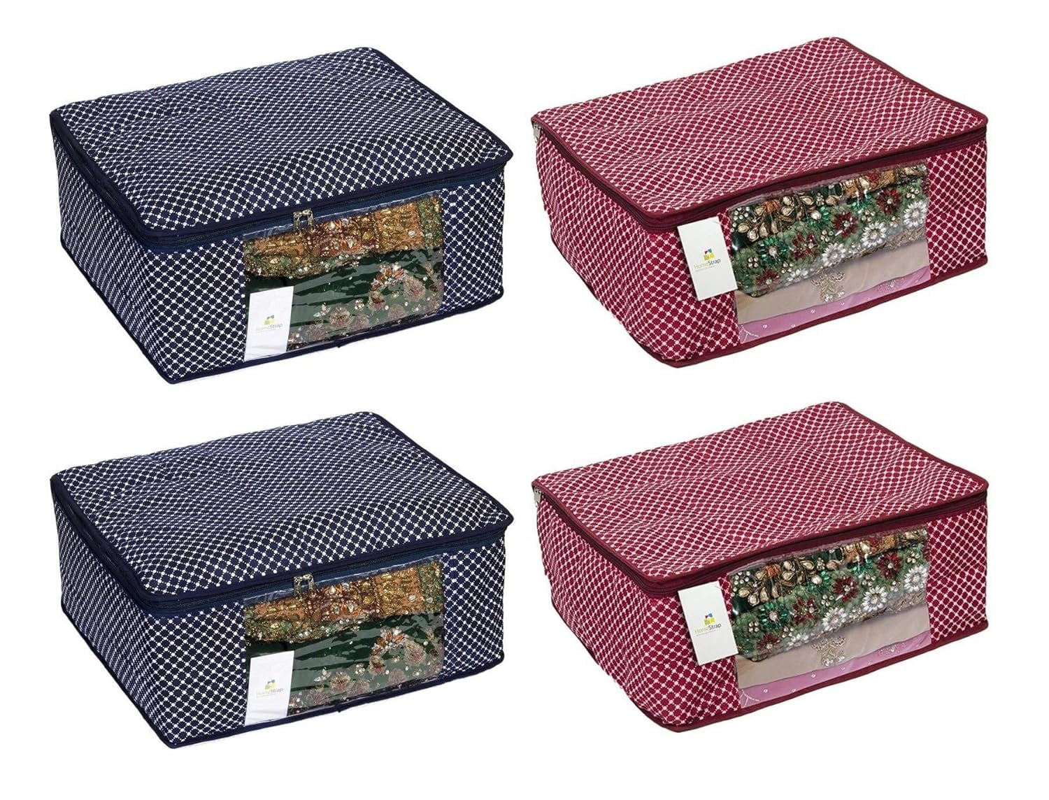 Homestrap Cotton Quilted Large Saree CoverWardrobe Organiser Navy Blue Maroon Pack of 4 ...