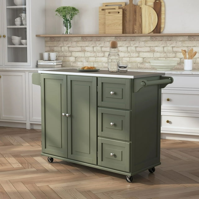 Homestyles Dolly Madison Solid Wood Kitchen Island Cart in Sage Green ...