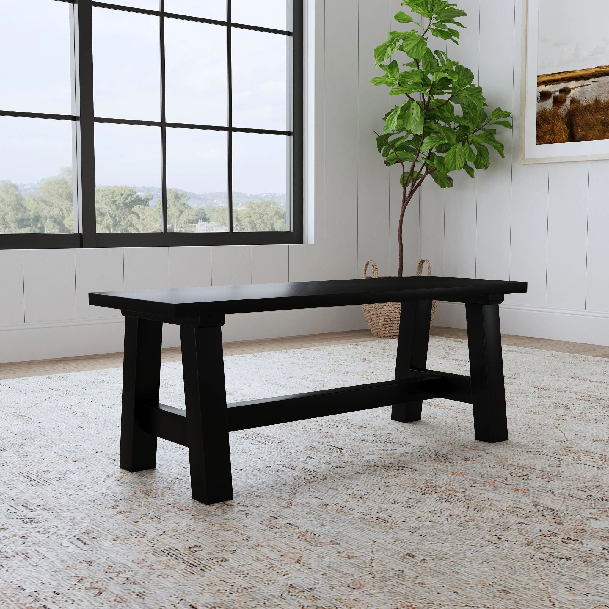 Homestyles Trestle Farmhouse Wood Dining Bench, Black, 17.5"H x 45.5"W ...