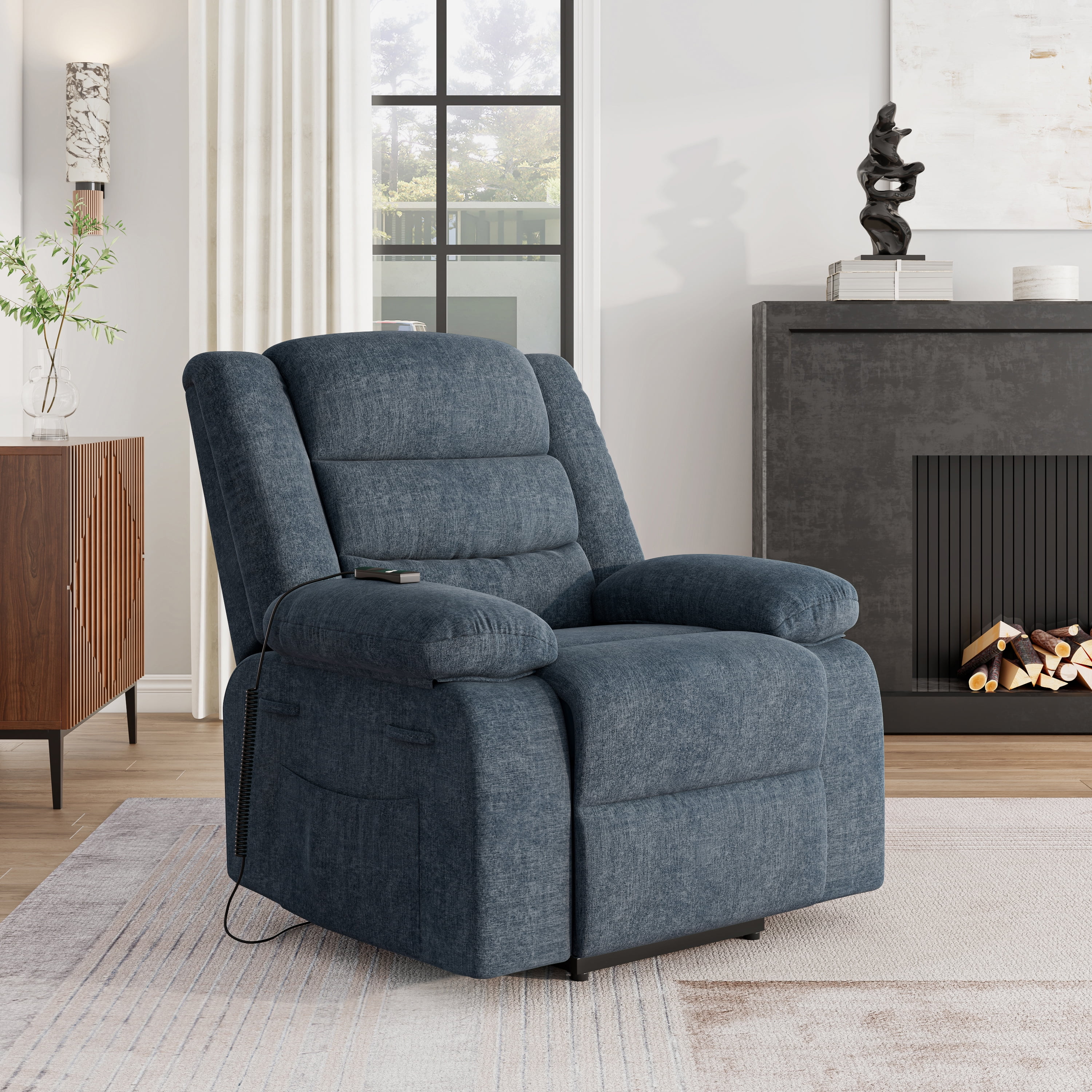 Homesvale Power Lift and Recliner Chair, Denim Blue Chenille, For ...