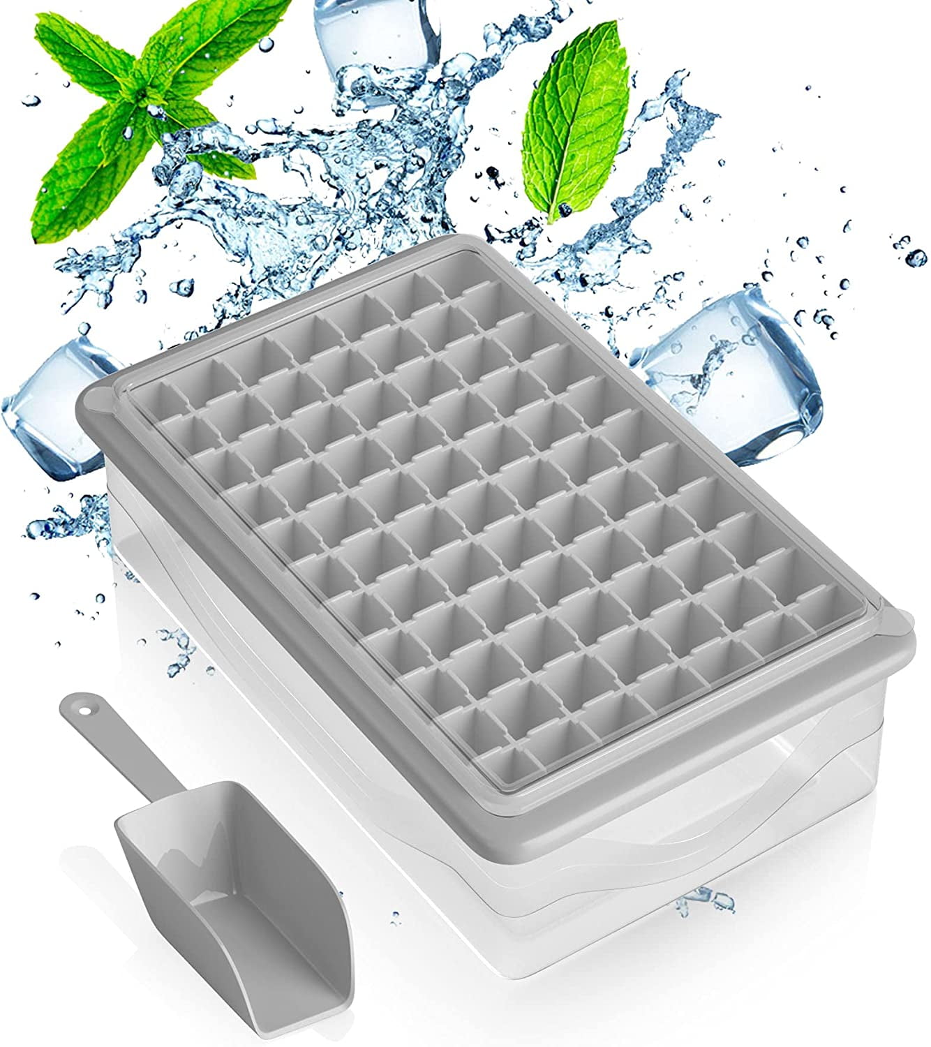 Hometimes Small Ice Cube Tray with Lid and Bin, Easy-Release 77 Nugget ...