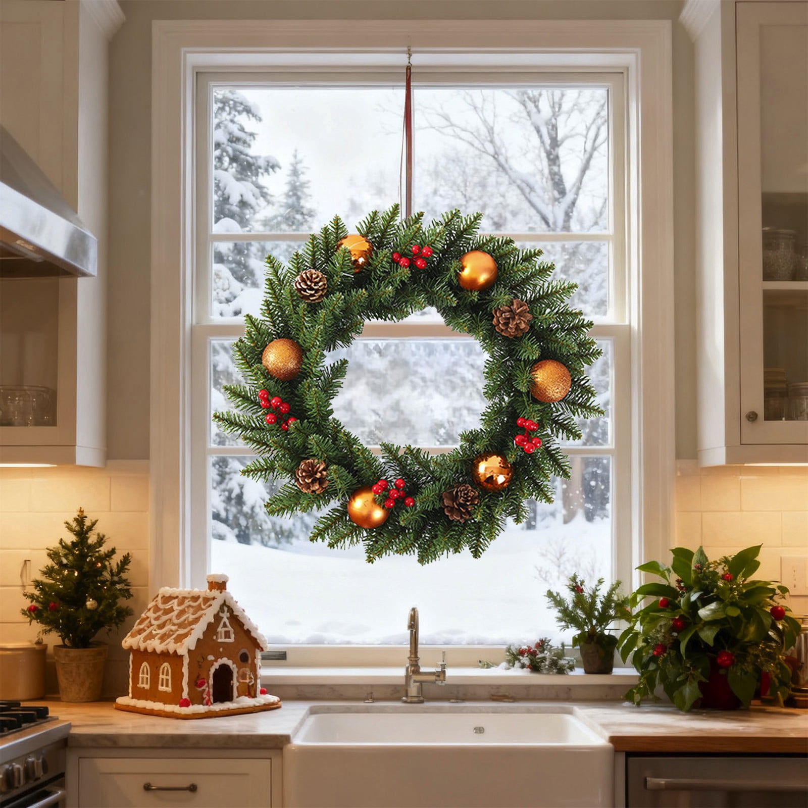 Hometravel Berry Vine Christmas Wreath, 40cm Holiday Door Garland ...