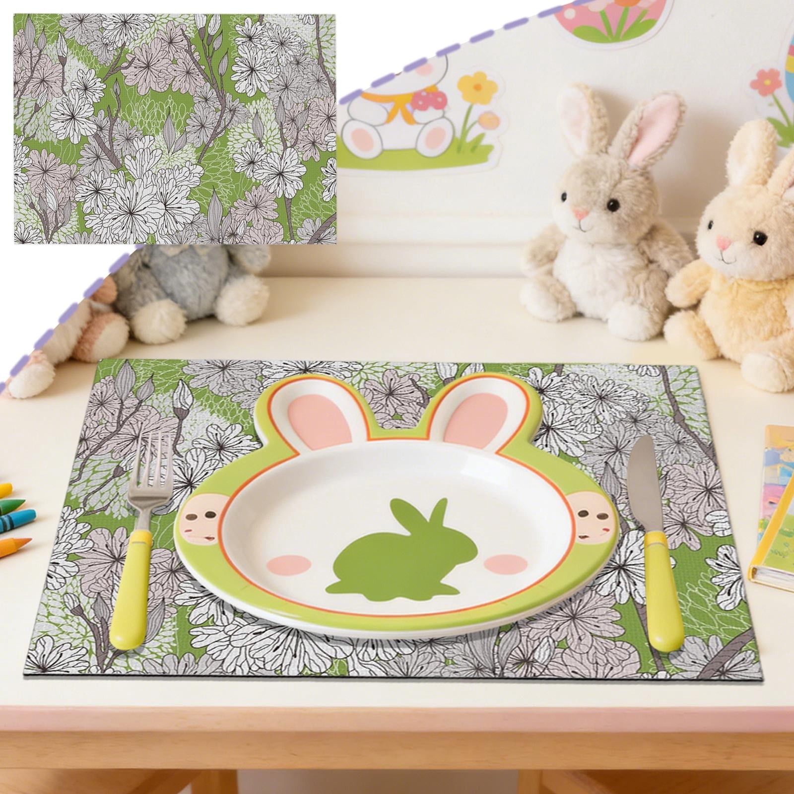 Hometravel Bunny Print Easter Placemat 30x45cm, Linen Look Insulating ...