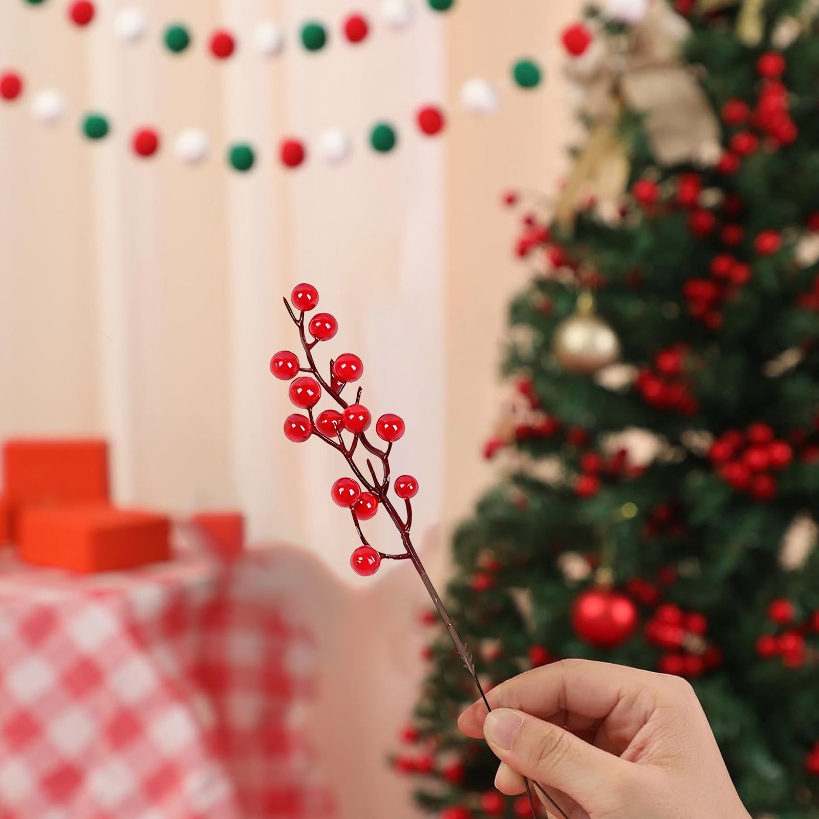 Hometravel Christmas Berry Artificial Flower, Red Berry Stem Decoration ...