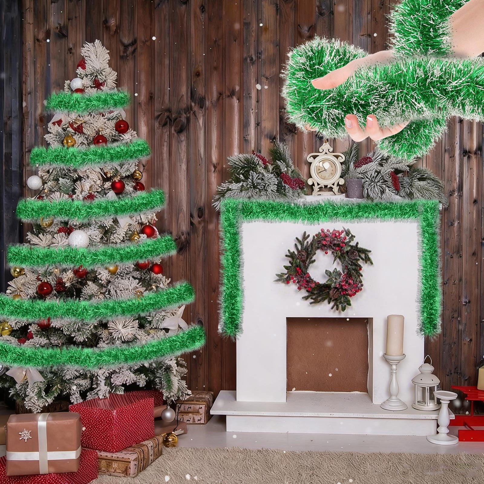 Hometravel Christmas Foil Garland Decor, White Edge Streamers for Tree ...