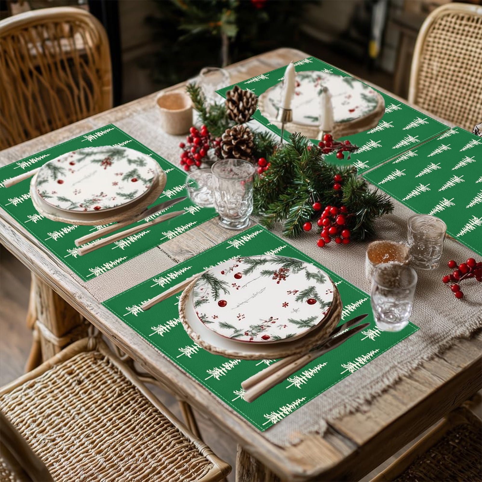Hometravel Christmas Tree Design Placemats, Holiday Table Protection ...