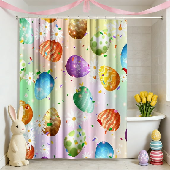 Hometravel Easter Holiday Bath Shower Curtain, No Drill Required Linen ...