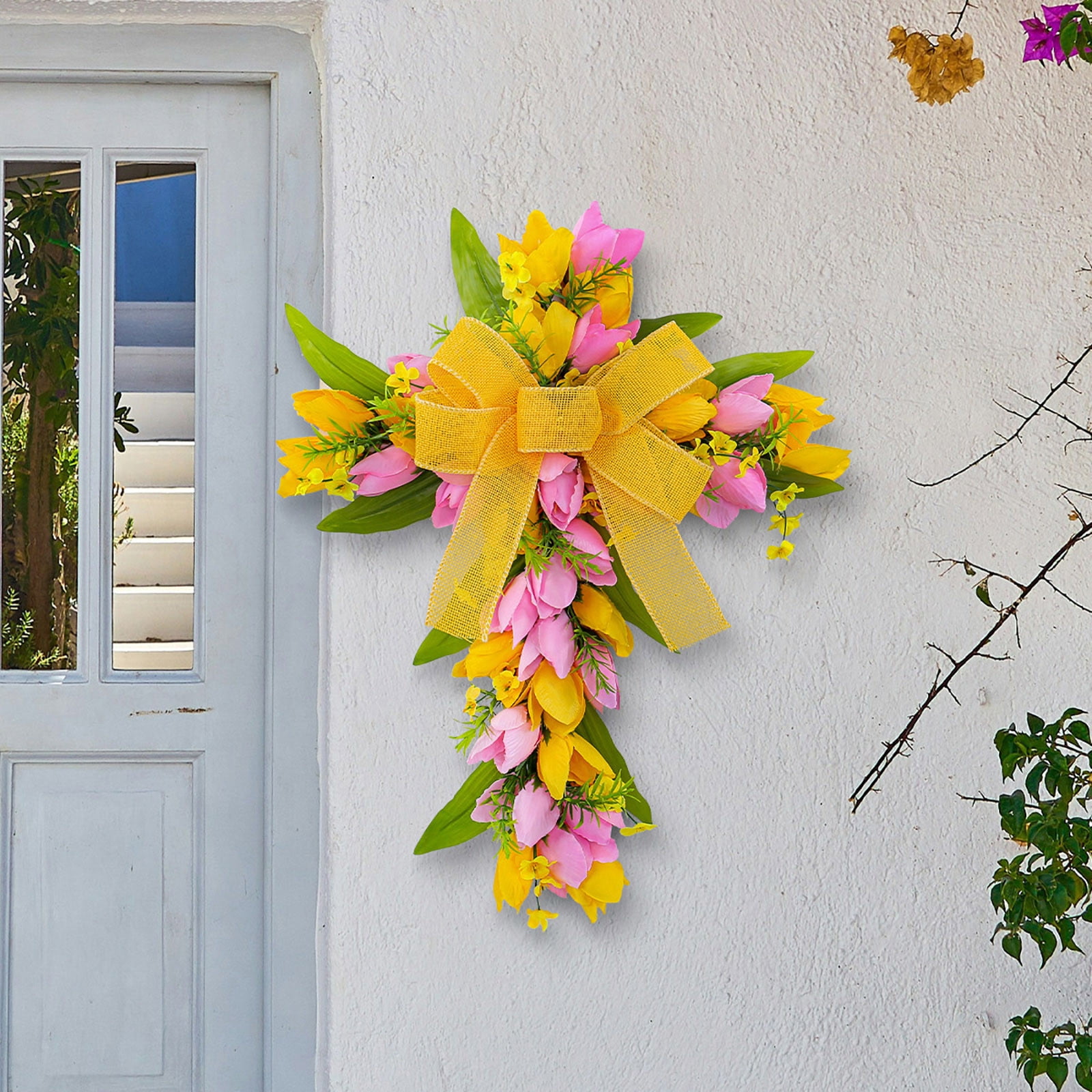 Hometravel Easter Wooden Frame Simulation Wreath, Door Hanging Home ...