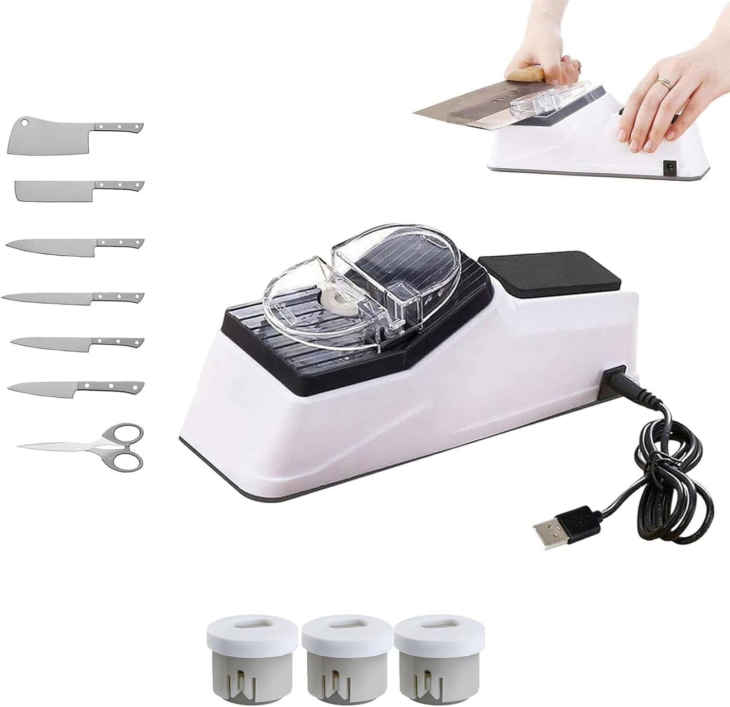 Hometravel Electric Knife Sharpener, USB Powered Dual Grit Sharpening ...
