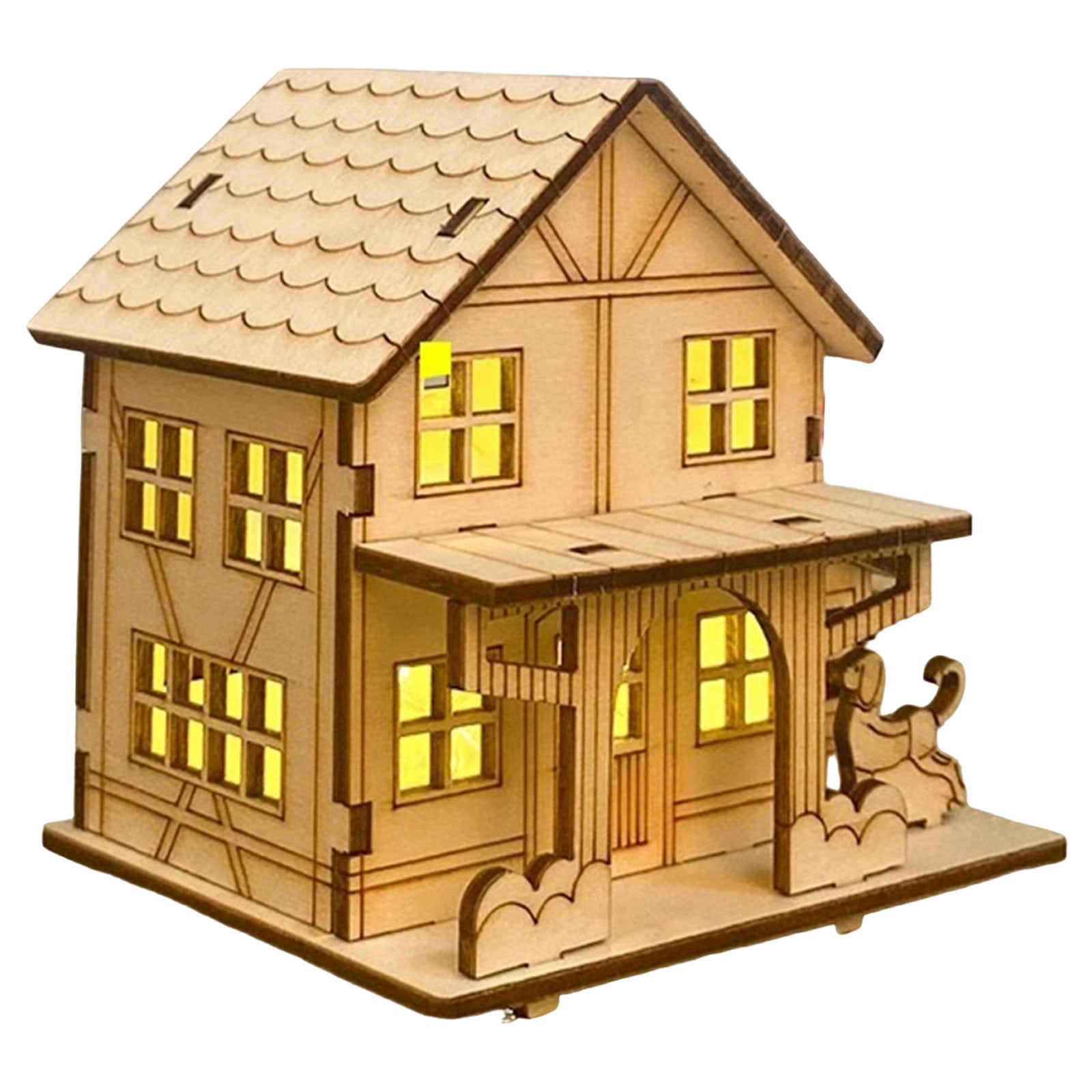 Hometravel Handmade Wooden Christmas Village, Light-Up Miniature House ...