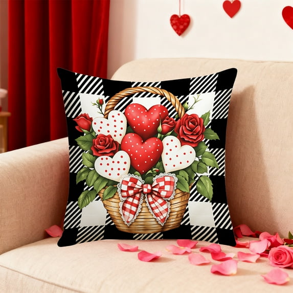 Hometravel Valentine's Day Cushion Cover, Red Cute Double Sided Plaid ...