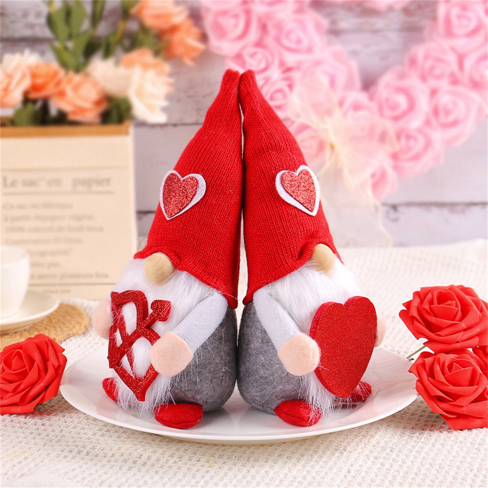 Hometravel Valentine's Day Knitted Hat Doll, Faceless Doll with Bow and ...