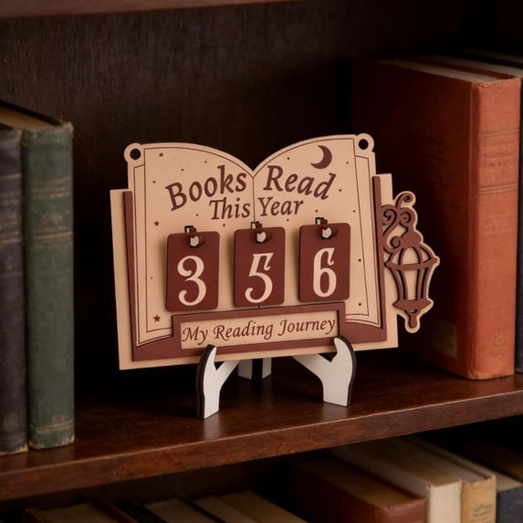 Hometravel Wooden Book Counter Shelf, Annual Reading Tracker with ...