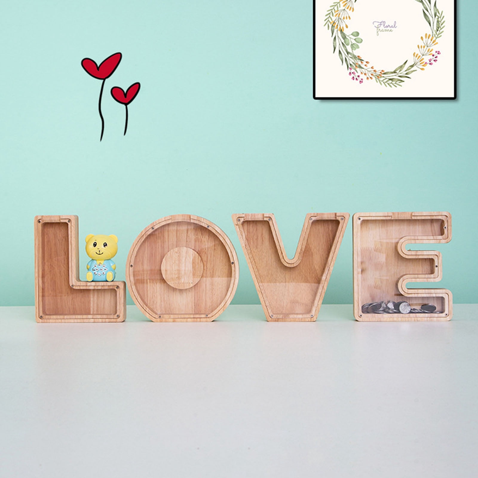 Hometravel Wooden Heart Money Box, Valentine Themed Savings Container ...