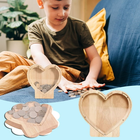 Hometravel Wooden Heart Money Box, Valentine Themed Savings Container ...