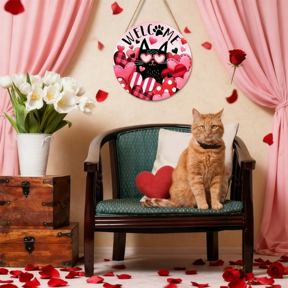 Hometravel Wooden Round Door Sign, Valentine's Day Holiday Decor ...