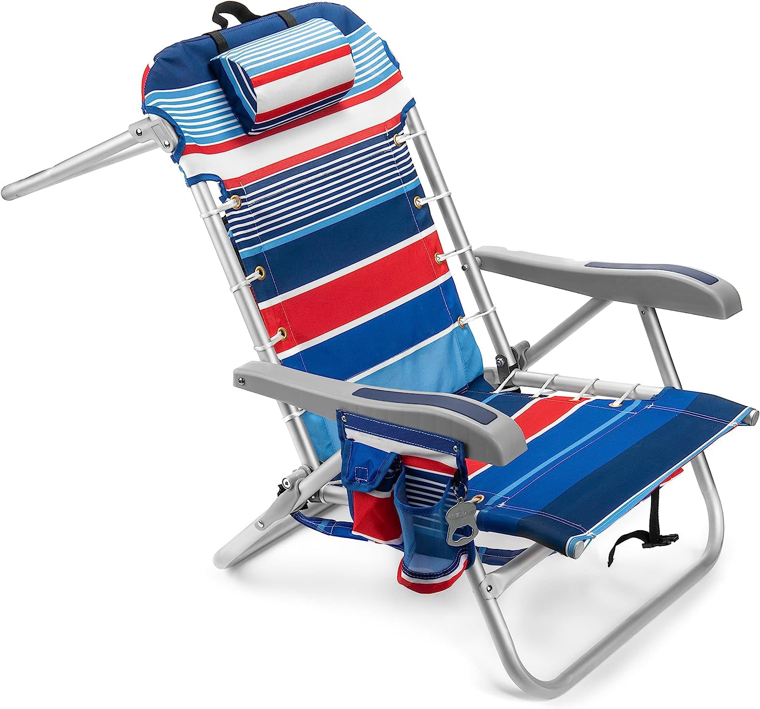 Homevative Backpack Fold-Up Beach Chair, 5 Positions, Towel bar, Cooler ...