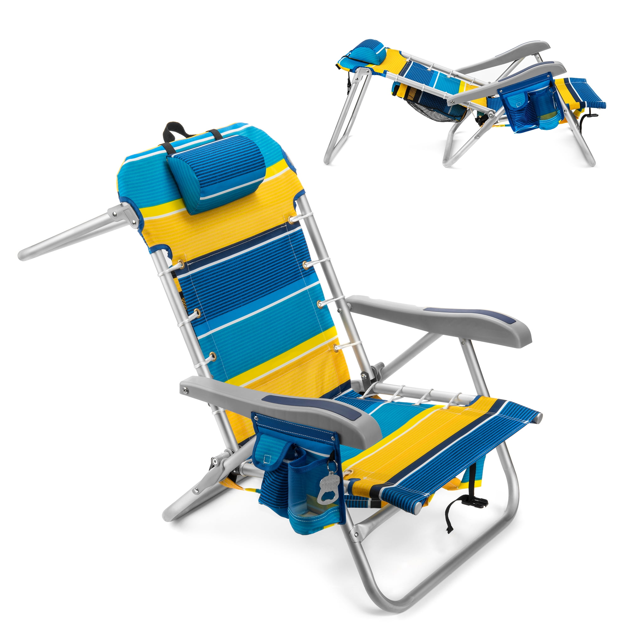 Homevative Foldable Beach Chair with 5 Positions, XL Cooler, Towel Bar ...