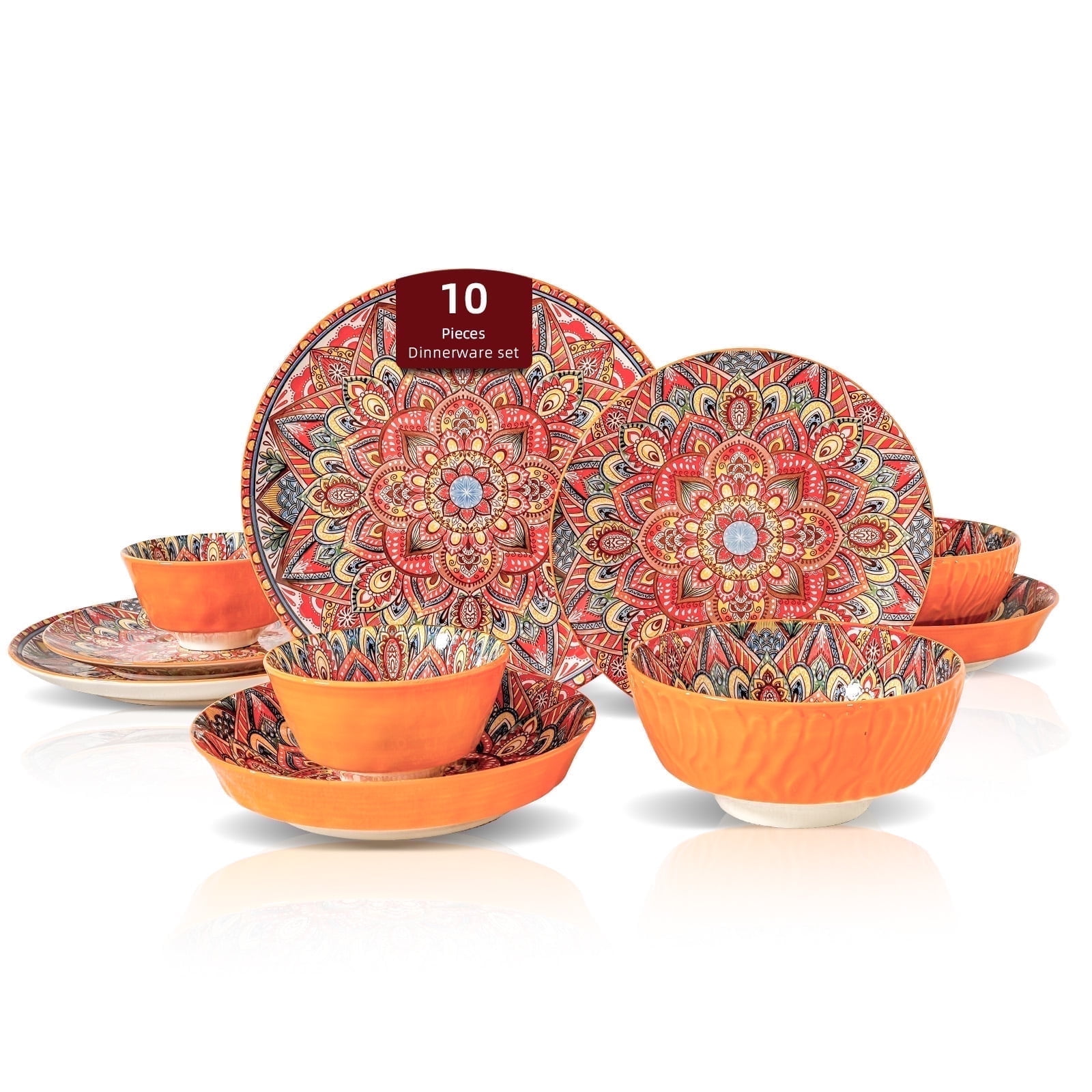 Homevss Boho 10 Pieces Dinnerware Sets, Plates and Bowls Set, Porcelain ...