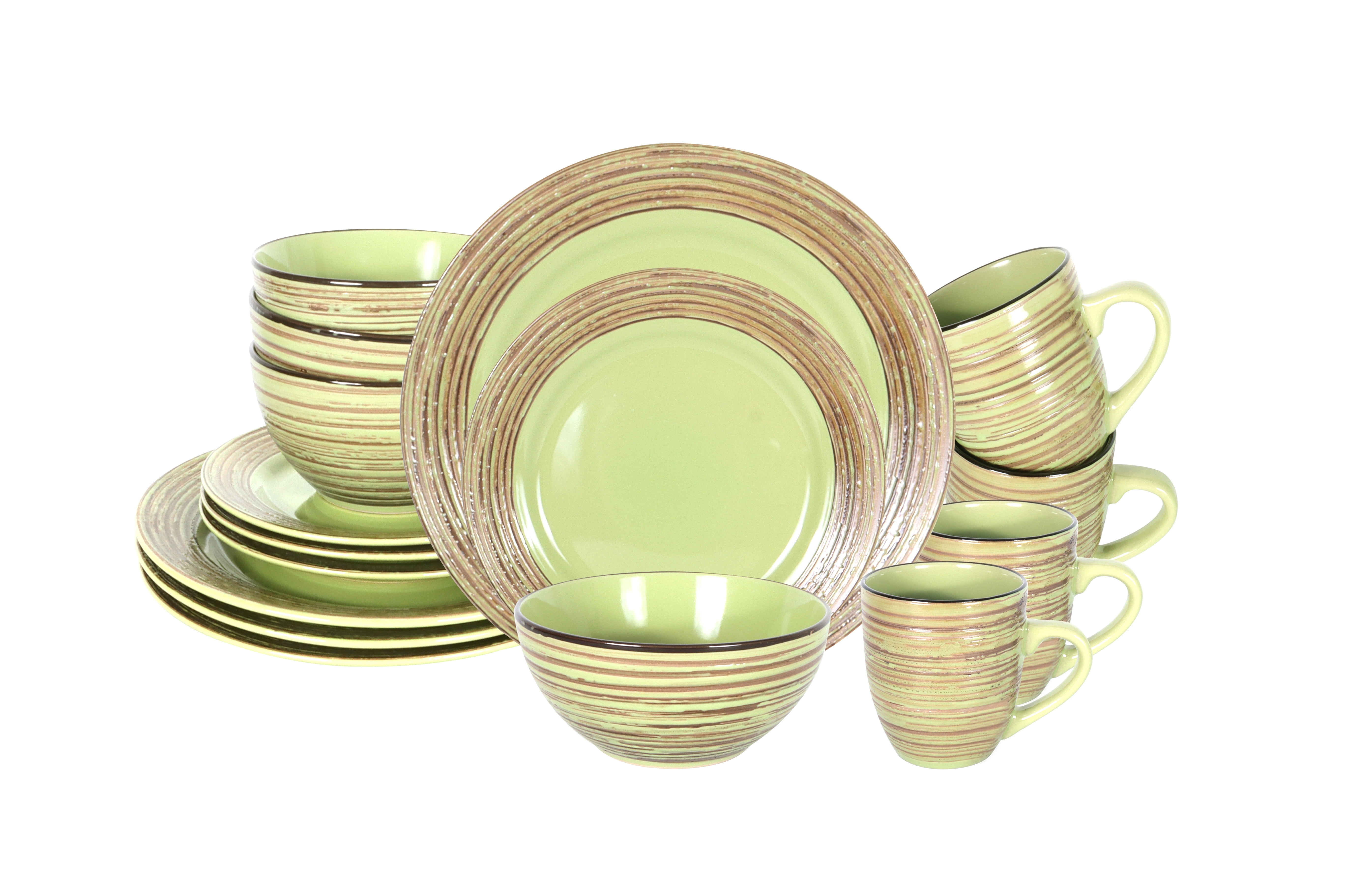 Homevss 16 Piece tree bark style green Ceramic Tableware Set for 4 ...