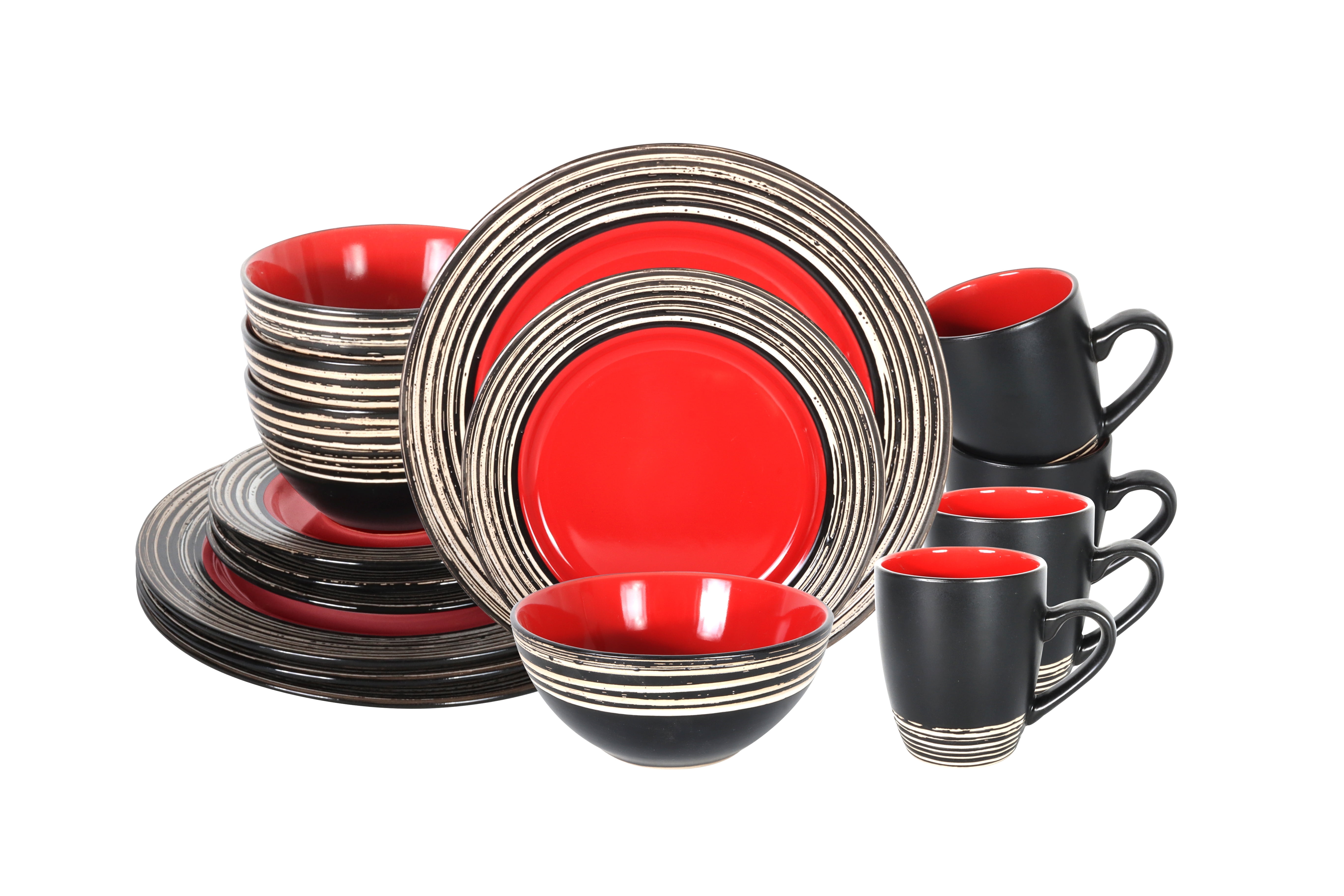 Homevss 16 Piece tree bark style red Ceramic Tableware Set for 4 ...