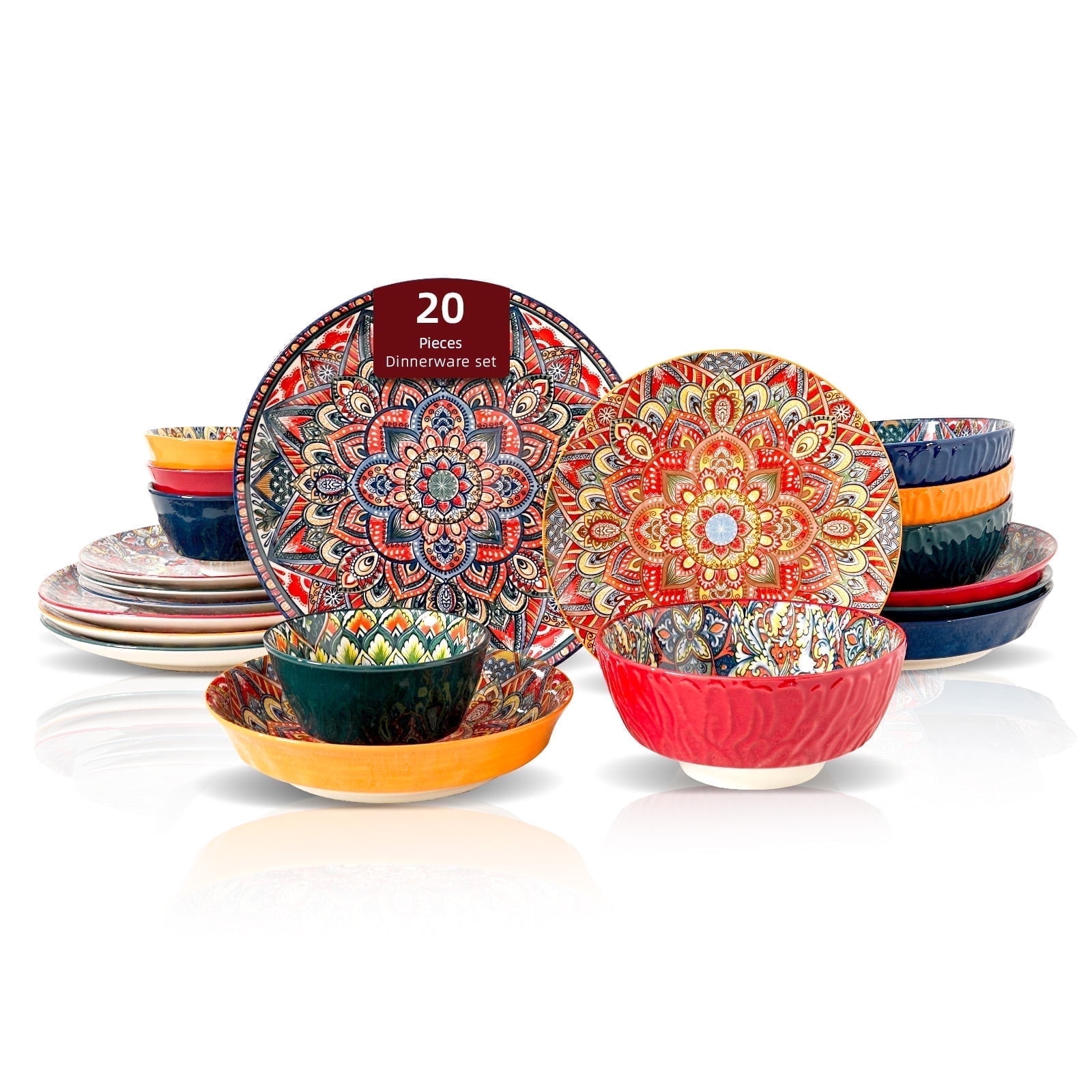 Homevss 20 Pieces Dinnerware Sets, Plates and Bowls Set, Porcelain ...