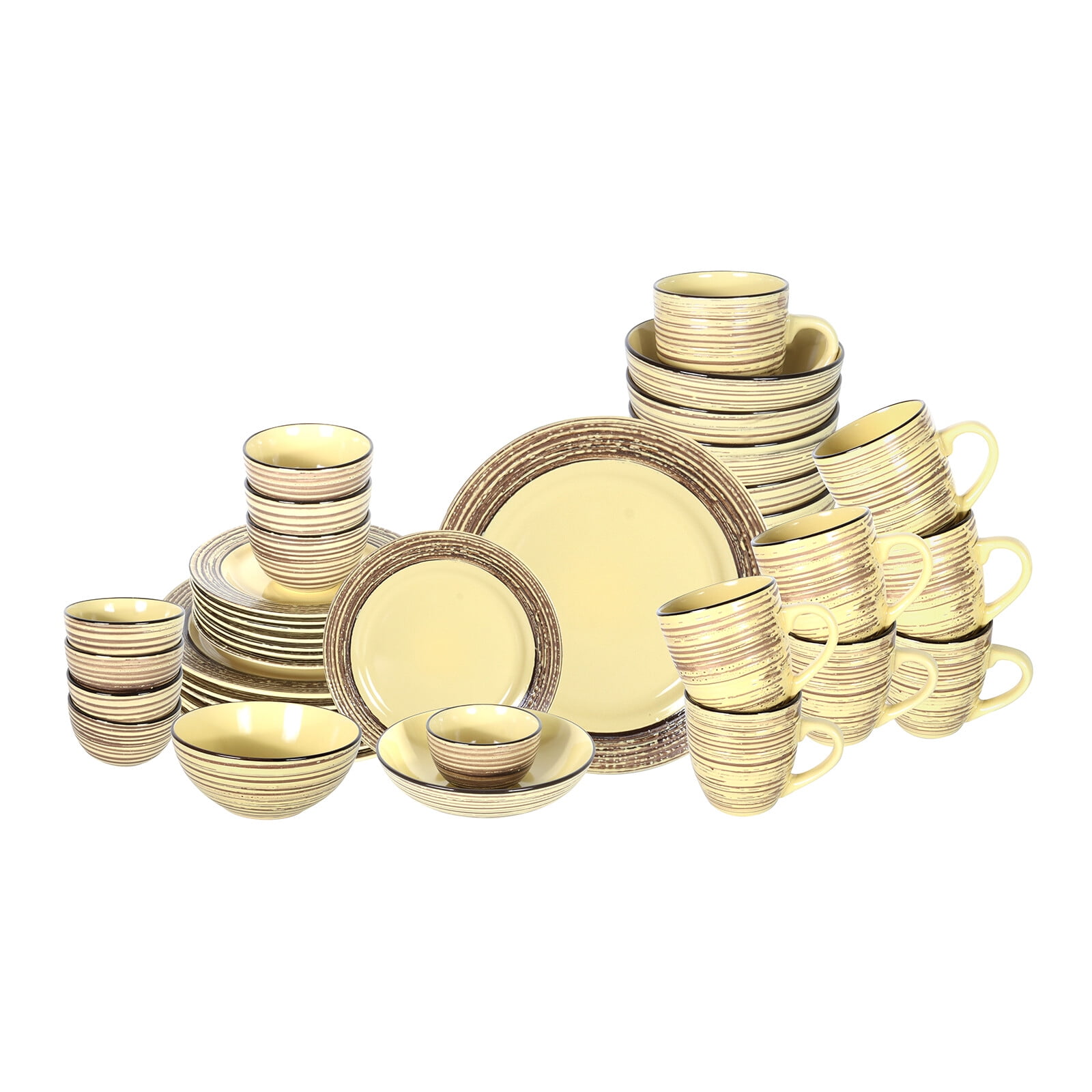 Homevss 48 Piece tree bark style Light yellow Ceramic Tableware Set for ...