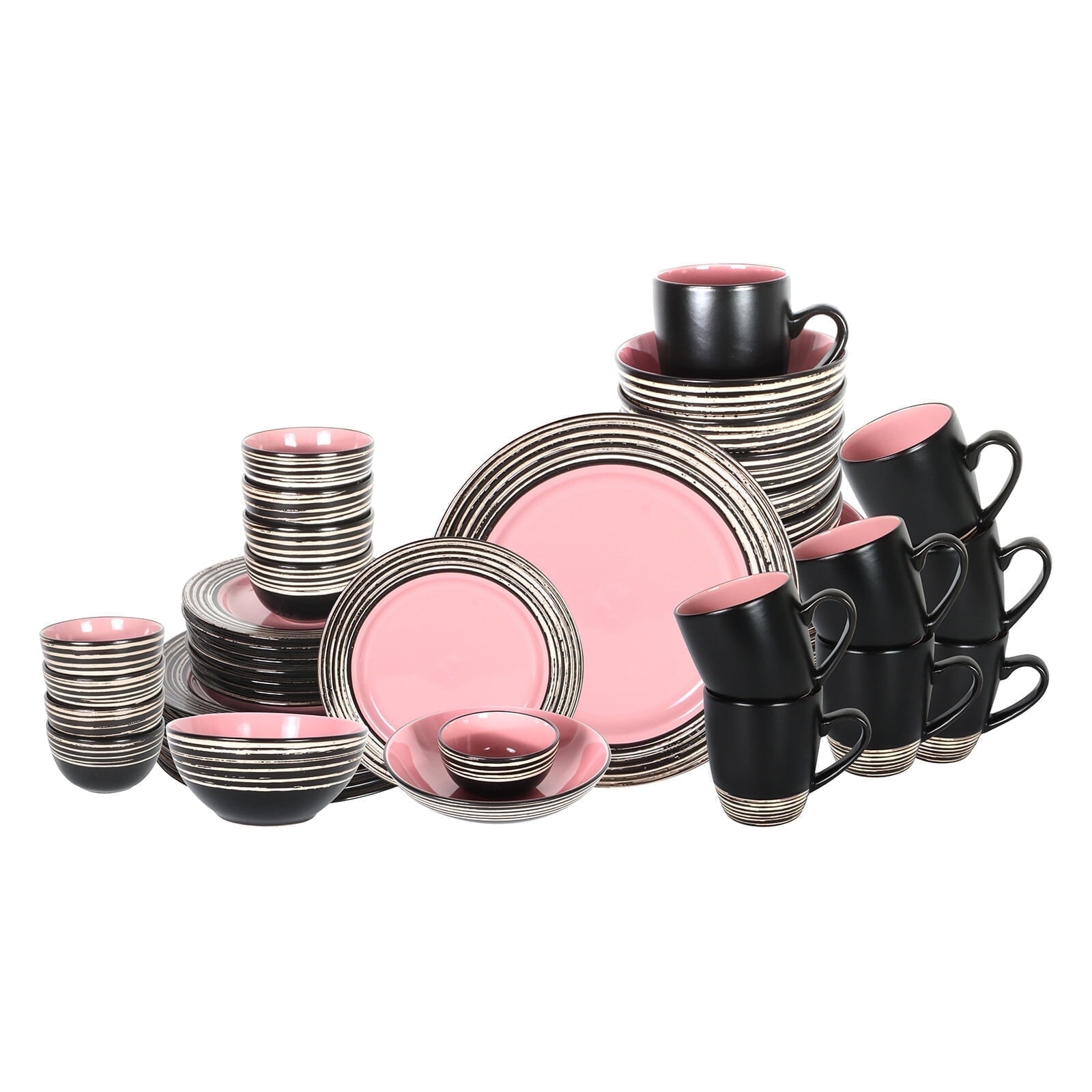 Homevss 48 Piece tree bark style pink Ceramic Tableware Set for 8 ...