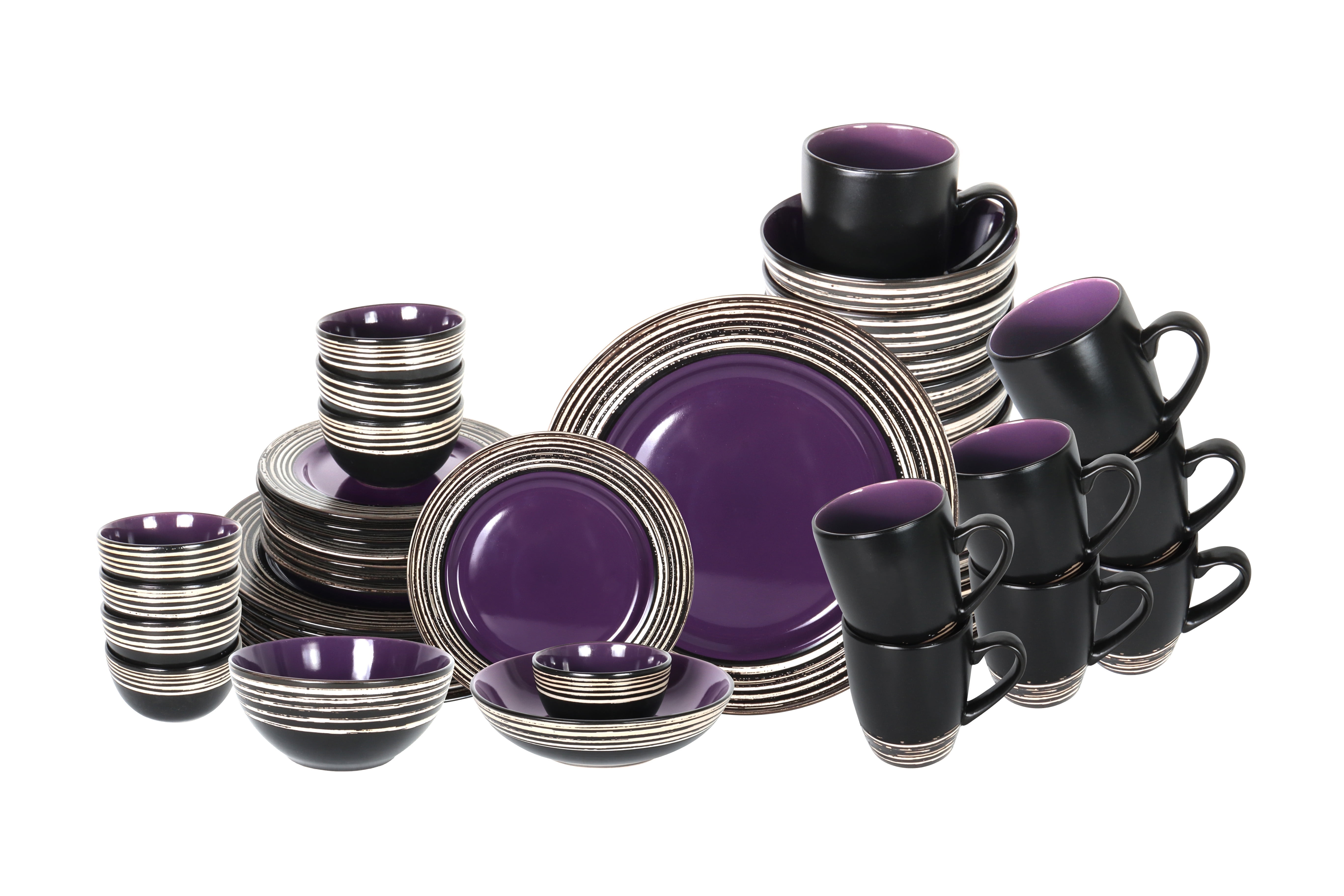 Homevss 48 Piece tree bark style purple Ceramic Tableware Set for 8 ...