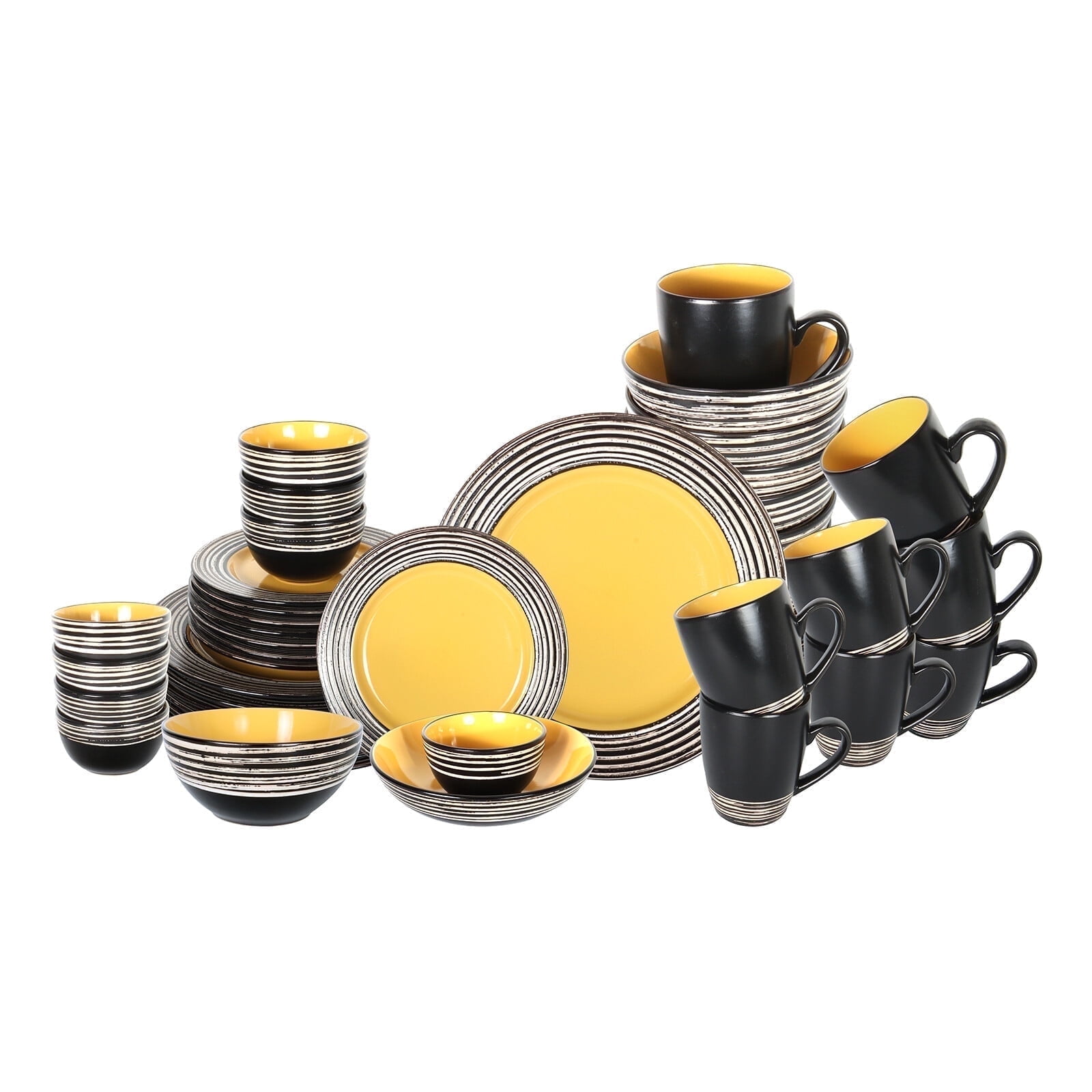 Homevss 48 Piece tree bark style yellow Ceramic Tableware Set for 8 ...