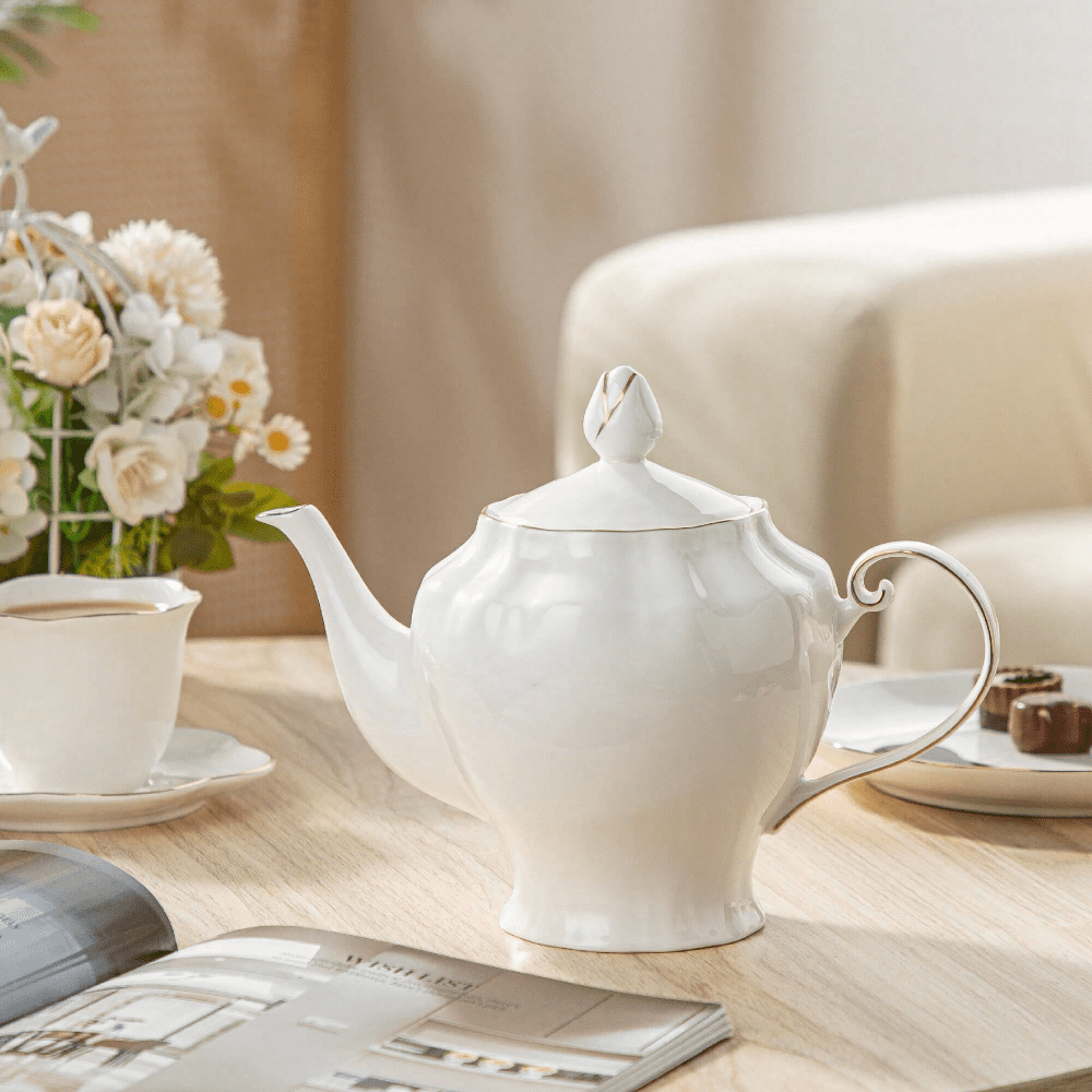 Homeware-40oz Hand-Painted Gold Trim New Bone China Teapot With Built ...