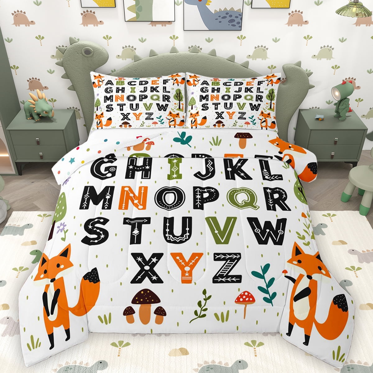 Homewish 26 Letters Alphabet Bedding Comforter Set,Cartoon Fox Mushroom ...