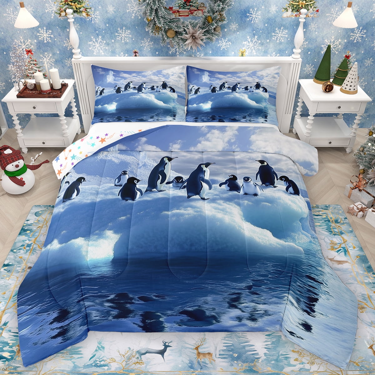Homewish 3D Antarctic Penguin Bedding Comforter Set, Kawaii Wildlife ...