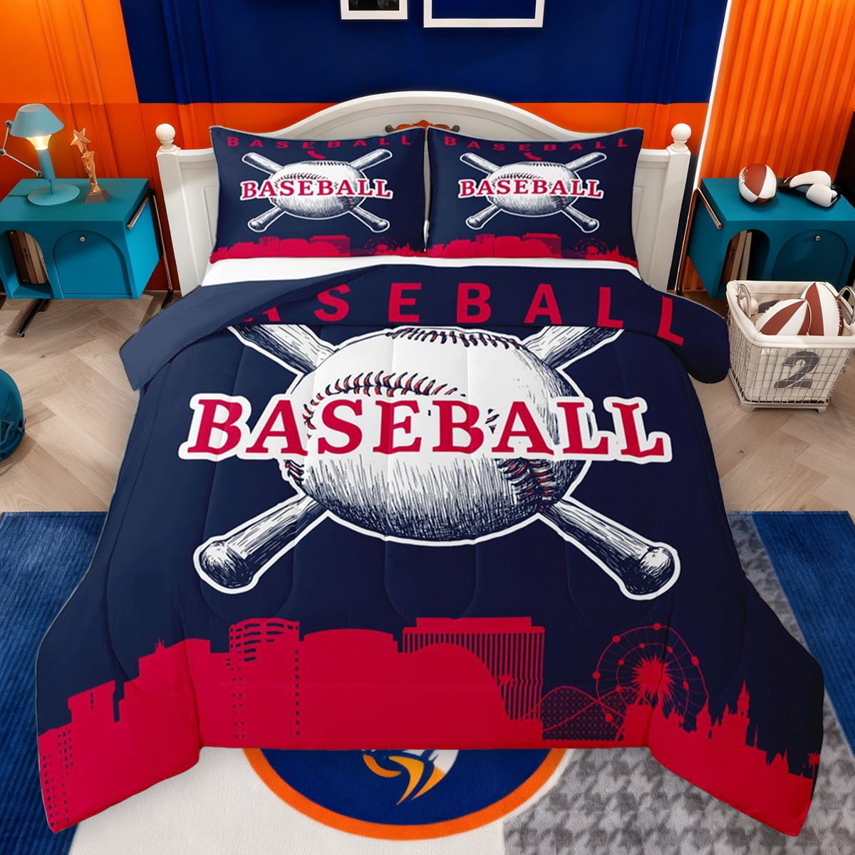 Homewish 3D Baseball Kids Bedding Comforter Set, Cartoon Ball Game ...