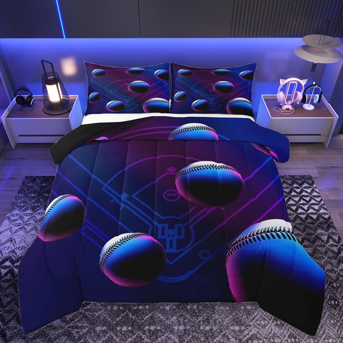 Homewish 3D Baseball Print Full Size Comforter Sets for Boys, Est Sleep ...