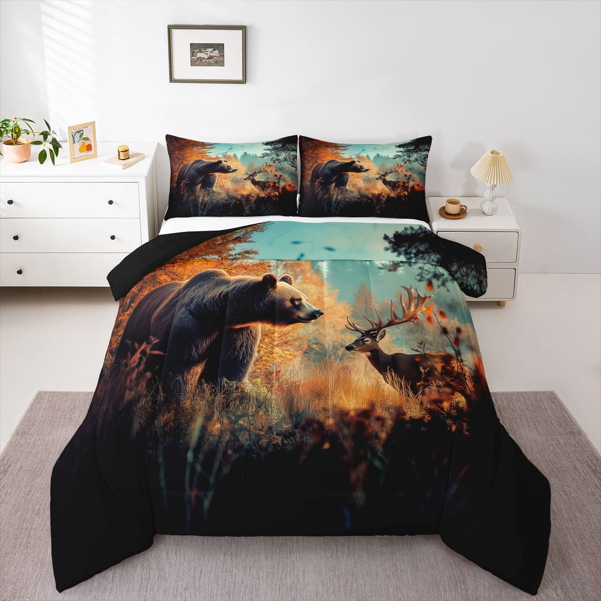 Homewish 3D Bear Deer Elk Bedding Comforter Set, Hunting Jungle ...